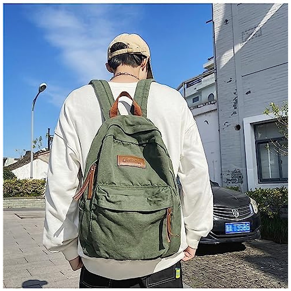 JHTPSLR Dark Academia Aesthetic Backpack Canvas Backpack Vintage Aesthetic Backpack Laptop Backpack Book Bags Casual Daypack (Dark Green)