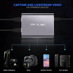 PyleUsa Capture Card - Full HD 1080p 4K HDMI-to-USB Audio-Video Via DSLR Camcorder Action Cam, Ultra Low Latency, Record to Computer for Gaming, Streaming, Conference or Live Broadcasting - PLINK1