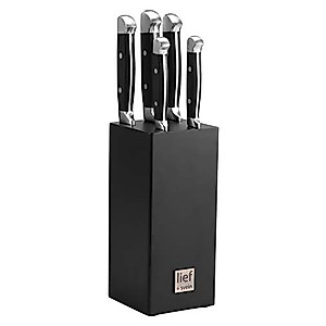 LIEF+SVEIN Brand German Steel Knife Block Set, 5-Piece Kitchen Knife Set with block. German Stainless 1.4116 Steel. Unique Kitchen Knives. Ideal Modern Décor Black knife sets with block.