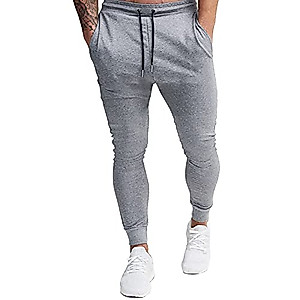 BUXKR Men's Slim Joggers Workout Pants for Gym Running and Bodybuilding Athletic Bottom Sweatpants with Deep Pockets,Light Grey,L