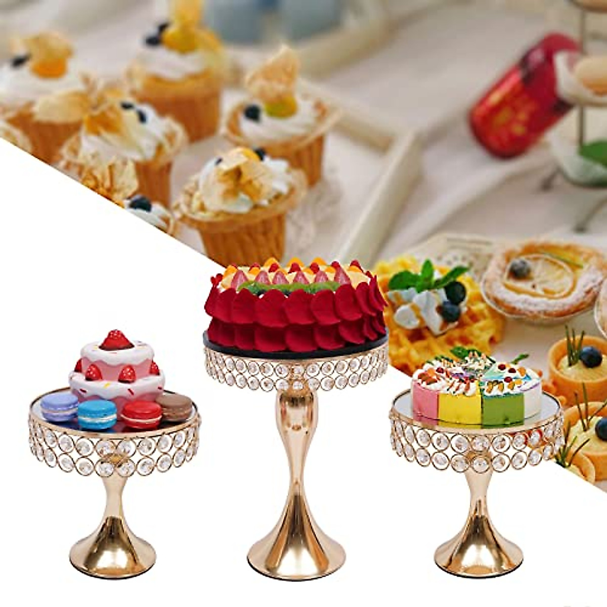 Cake Stands Set, Crystal Cupcake Stand Cookie Holder Fruits Dessert Display Plate, for Baby Shower Wedding Brithday Party Celebration Home Decoration (Gold-10PCS)