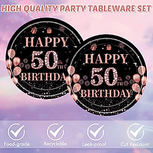 40 Pcs 50th Birthday Decorations for Women Rose Gold Pink Birthday Supplies1975 Happy 50th Birthday Party Supplies Plates and Napkins for gifts women