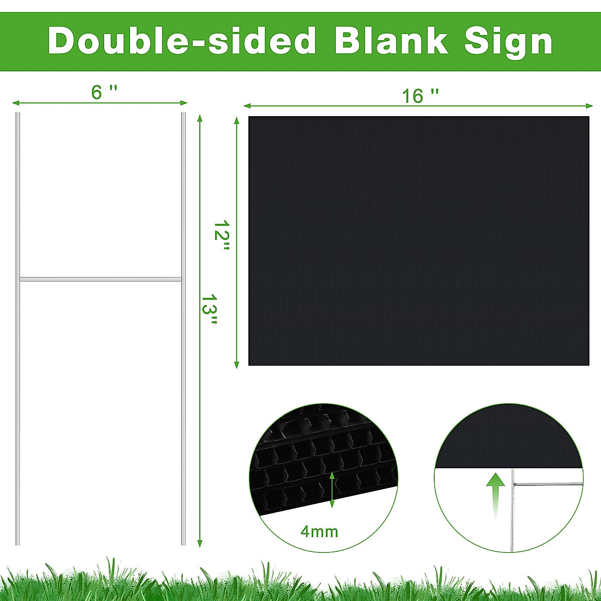 Tuanse 20 Pack Blank Yard Signs with Stakes Bulk Corrugated Plastic Lawn Signs Double Size for Garage Sale Real Estate Open House Rent Guidepost Birthday Party Decorations(16 x 12 Inch,Black)