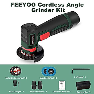 Cordless Angle Grinder, Mini 12.6V Battery Brushless Power Motor 19500 tr/min for Metal Wood Polishing, Thin Steel, Pipe, Plastic Cutting, Hand Cut Off Electric Grinding Tool (2 Batteries,4 discs 3”)