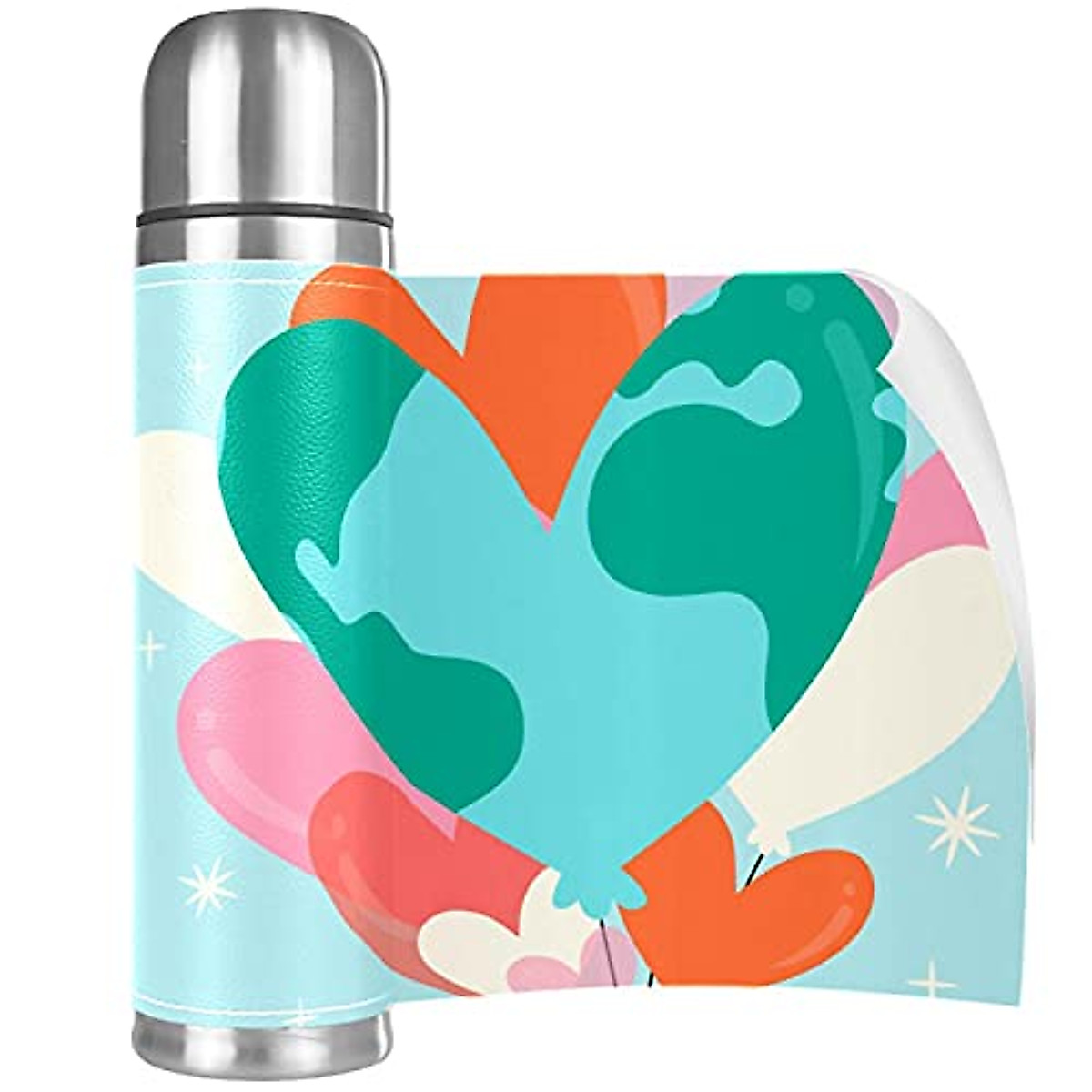 Heart Shaped Balloons Stainless Steel Coffee Thermos, Double Walled Insulated Water Bottle for Outdoor Sports, Office, Car (17 OZ/500ML)