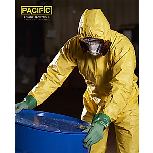 PACIFIC PPE Nitrile Chemical Resistant Gloves, Chemical Gloves, Reusable Heavy Duty Work Gloves, Acid, Alkali and Oil Protection, Non-Slip, Large