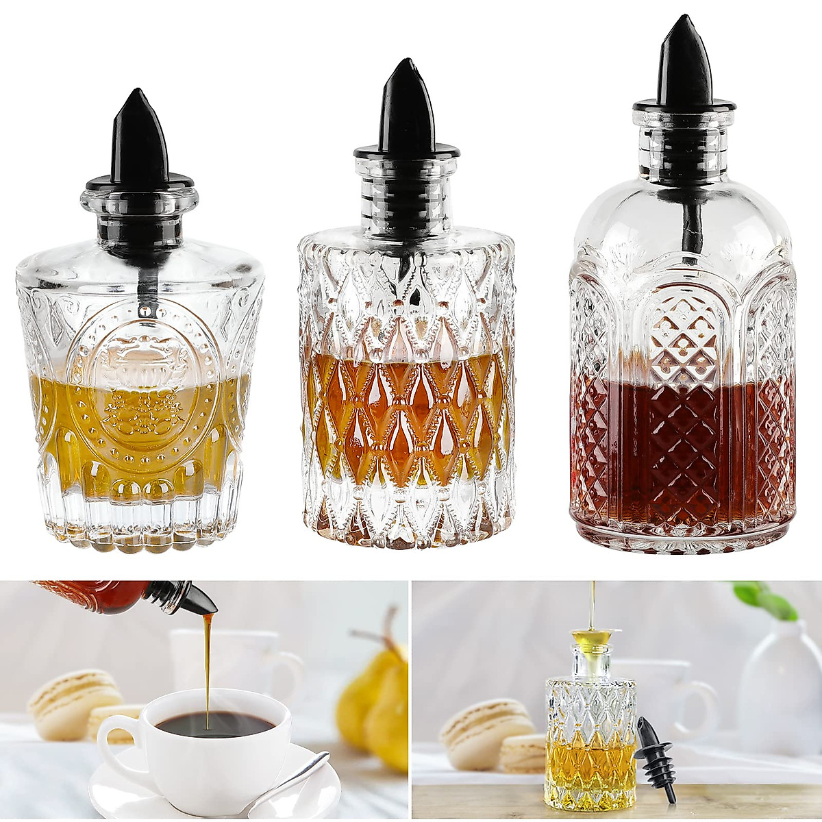 Syrup Bottle Set of 6 - Syrup Dispenser with Leak-Proof Lids Pour Spout Ideal for Coffee Syrups,Honey,Condiments,Olive Oil…