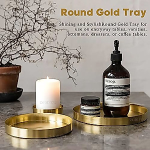 ZODIFEVI Gold Round Trays, 12 Inch Large Round Gold Serving Tray, Gold Tray Decorative, Gold Serving Tray, Decorative Tray for Jewelry, Makeup, Candle, Toiletry, Kitchen Tableware, Bar, Cafe (Large)