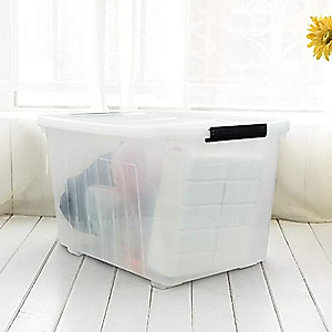 Bringer 4-Pack Large Plastic Storage Box, 70 L Clear Storage Box Latch with Wheels