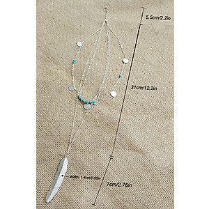 Suyi Exquisite Sequins Multilayer Chain Turquoise Beads Necklace with Feather Pendent Silver