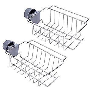 NCARSTER Stainless Steel Faucet Rack, 2 Pcs Kitchen Sink Caddy Faucet Rack with Hook - Detachable Scrubbers Soap Hanging Faucet Drain Rack for Bathroom (Silver -M)