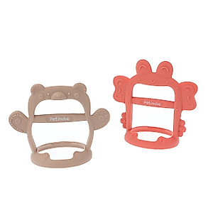 PETINUBE Baby Wrist Silicone Teether Soothing Pacifier for Infants 3+ Months Babies, Pack of 1, Made in Korea Anti-Dropping (Crab-Baby Coral)