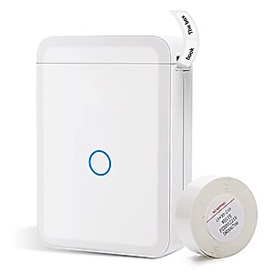 Label Maker, D110 Portable Wireless Connection Bluetooth Mini Label Printer with Tape, Multiple Templates Available for Phone Pad Office Home USB Rechargeable, White