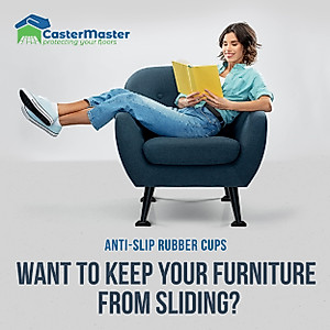 CasterMaster Non Slip Furniture Pads- 2x2 Square Rubber Anti Skid Caster Cups, Leg Coasters- Couch, Chair, Feet, and Bed Stoppers- Anti-Sliding Floor Protectors for Furniture (Set of 4) Black