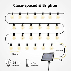 Lepro Solar Outdoor String Lights Patio Bistro Lights, 25ft 26 LED G40 Bulbs, USB Rechargeable Portable Edison Café String Lights for Porch, Pergola, Backyard, Garden, Pool, Party, Camping, 3600mAh