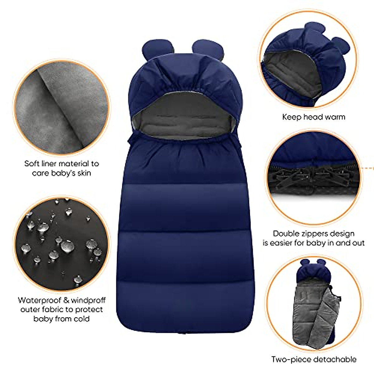 Stroller Bunting Bag for Baby, Infant Bunting Bag Winter Baby Sleeping Bag for Stroller Footmuff Waterproof, Warm Bunting Bag Toddler Sleeping Bag, Outdoor Universal Baby Bunting Bag, Dark Blue