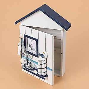 Hemoton Mediterranean Style Key Cabinet Wood Nautical Style Wall Mounted Wooden Key Holder Storage Box Cabinet Style 2