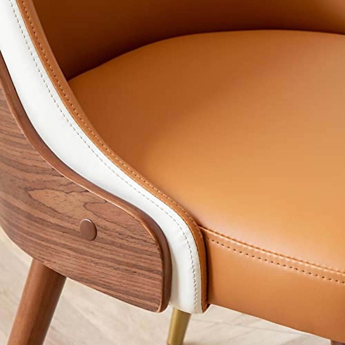 LUNLING Mid Century Modern Dining Room Chairs Faux Leather Upholstered Chairs,Metal Side Chairs with Walnut Wood Frame for Kitchen Dining Living Room Chairs(Orange 1PCS)