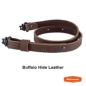 Raiseek Buffalo Hide Leather Rifle Gun Sling with Mil-Spec Swivels,Crazy Horse Brown Stitch,Vintage Rugged Gun Strap,1" Wide Black Screws