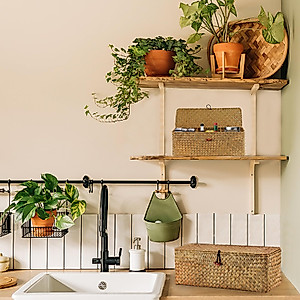 TaoTazon Woven Basket for Toilet With Lid, Seagrass Tank Woven Basket Organizer with 3 Sections, Toilet Tank Basket with Wood Tray for Toilet, Dresser(Big Size: 16.6 * 5.7 * 5.5inch)