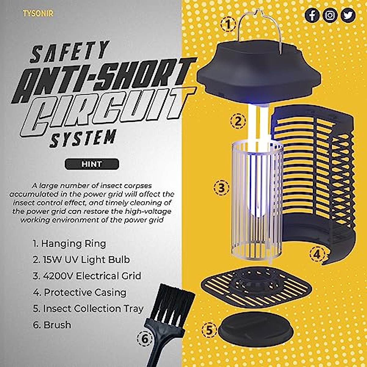 Bug Zapper, 4200V High Power Electric Mosquito Zapper for Outdoor and Indoor Use, Including Free 2 Pack Replacement Bulbs, Waterproof Efficient Bug Zapper for Home Kitchen Patio Camping