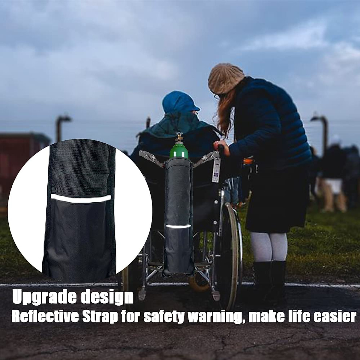 MUROCEA Oxygen Cylinder Bag for Wheelchair & Knee Scooter - O2 Tank Carrier Carry Pouch Holder for D and E Cylinders Bottle, 600D Oxford & Portable (26" L*9.4" W)