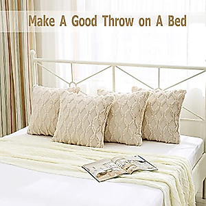 Volcanics Pack of 2 Faux Wool Throw Pillow Covers 22x22 Inches Decorative Farmhouse Velvet Couch Pillow Case Soft Plush Square Boho Cushion Pillowcase, Beige