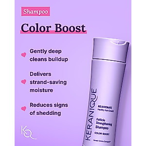 Keranique Color Treated Shampoo and Conditioner Set with Hair Thickening Spray - Keratin Enriched Color Boost Set w/Shampoo & Conditioner and Lift & Repair Spray for Women w/Fine, Thin, Colored Hair