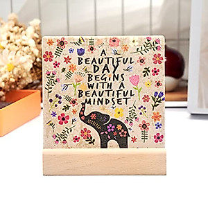 Inspirational Quotes Desk Decor Gifts For Women Girls Friends-Motivational Sign Ceramic Plaque With Wooden Stand-Cheer Up Gifts For Friends Women (beautiful day)