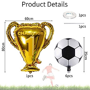 Soccer Party Balloons Set, 32 Inch Champion Trophy Mylar Foil Balloon and Football Helium Foil Balloons, World Cup 2022 Decor for Boys Kids Soccer Ball Fans Sport Birthday Party Decoration Supplies