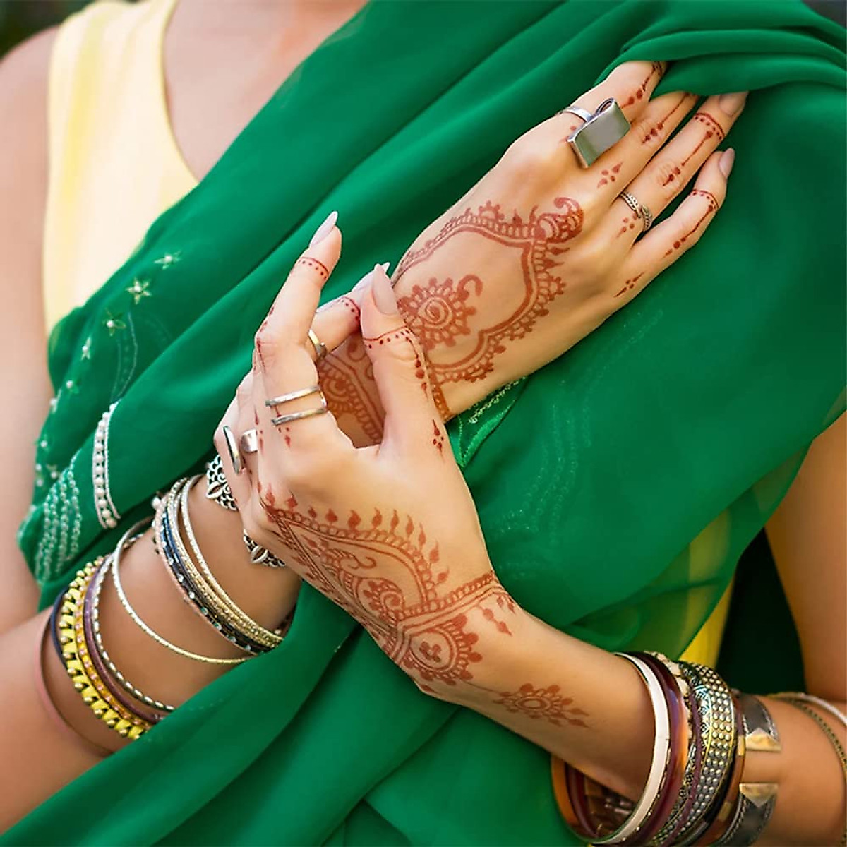 FULANSI Brown Henna Tattoos Stickers 6 Sheets Henna Temporary Tattoos Lace Mystery Sexy Mandala Flower Design Body Art Waterproof Fake Tattoos Henna Stickers for Women Body Face Arm Legs Decor