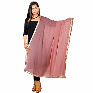 Mauve Dupatta Semi Chiffon Golden Lace Chunni Stole Neck Wrap Scarf Head Wrap Hijab for Her