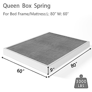 Aardhen 9 Inch High Profile Queen Box Spring Strong Metal Frame Mattress Foundation, Quiet Noise-Free,Easy Assembly, 3000lbs Max Weight Capacity