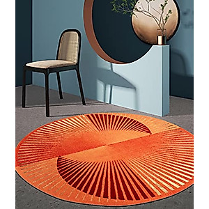 Burnt Orange Round Wool Soft Area Rug for Living Room Bedroom Circle Modern Abstract Carpet Under Dining Coffee Table Indoor No-Slip Plush Throw Nursery Rug Floor Runner Rug 7ft