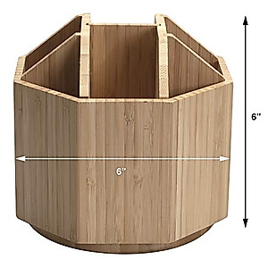 Bamboo Rotating Utensil Holder & Kitchen Organizer, Multiple Compartments, 8 Sections, store Forks, Serving Spoons, Knives, and other cooking tools with Removable Divider for Customized Storage