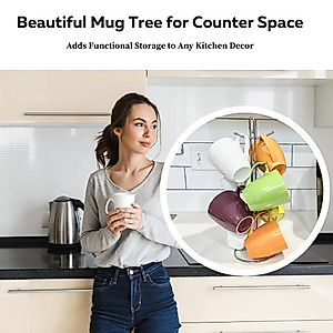 Evelots Countertop Coffee Mug/Teacup Organizer Stand/Rack/Tree-Hooks Hold 8 Large Mugs-Modern Chrome Finish-Coffee Bar Accessory