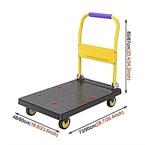 Foldable Platform Truck,Platform Hand Truck is Foldable with Swivel Casters and High Capacity for Loading and Storage,for Home, Garage, Office (Color : Thickened, Size : 73 * 48cm)
