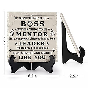 Boss Gifts for Men Women Bosses Day Gifts for Boss Christmas Birthday Gifts for Boss Best Boss Gifts Ideas Boss Leader Mentor Appreciation Gifts Tabletop Decor Ceramic Sign Plaque with Wooden Stand