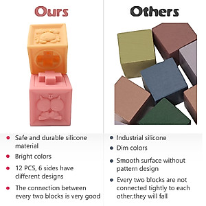 Maikerry 12PCS Blocks,Soft Stacking Blocks Bath Toys,Squeeze Play with Animals, Shapes, Textures, Numbers,Fruit,Early Educational Learning Stacking Blocks Tower, Best Gift for Toddlers