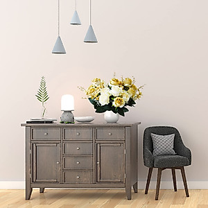 Sunlightam Artificial Flowers, Budding Fake Flowers 9 Heads Silk Roses Bridal Home Garden Office Dining Table Wedding Decor (White+Gold)