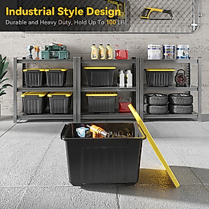 Nazhura 72Quart Plastic Storage Bin, Stackable and Nestable Storage Boxes with White Lids and Secure Latching Buckles, Large Storage Container (Black/Yellow, 72Quart-6Pack)