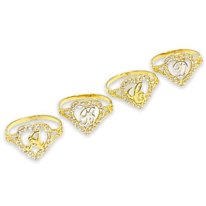 12 MM LONG LADIES TWO TONE HEART INITIAL CURSIVE ALPHABET LETTER RING REAL 10K YELLOW GOLD 4009 (J)