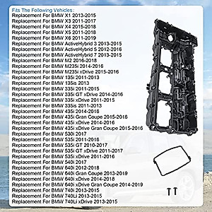 JDMSPEED New Engine Valve Cover with Gasket 11127570292 Replacement for BMW 335i 535i 2010-2017, 740i 740Li 2013-2015, X3 X5 X6 2011-2019 3.0L 264937 7570292 11-12-7-570-292 N55