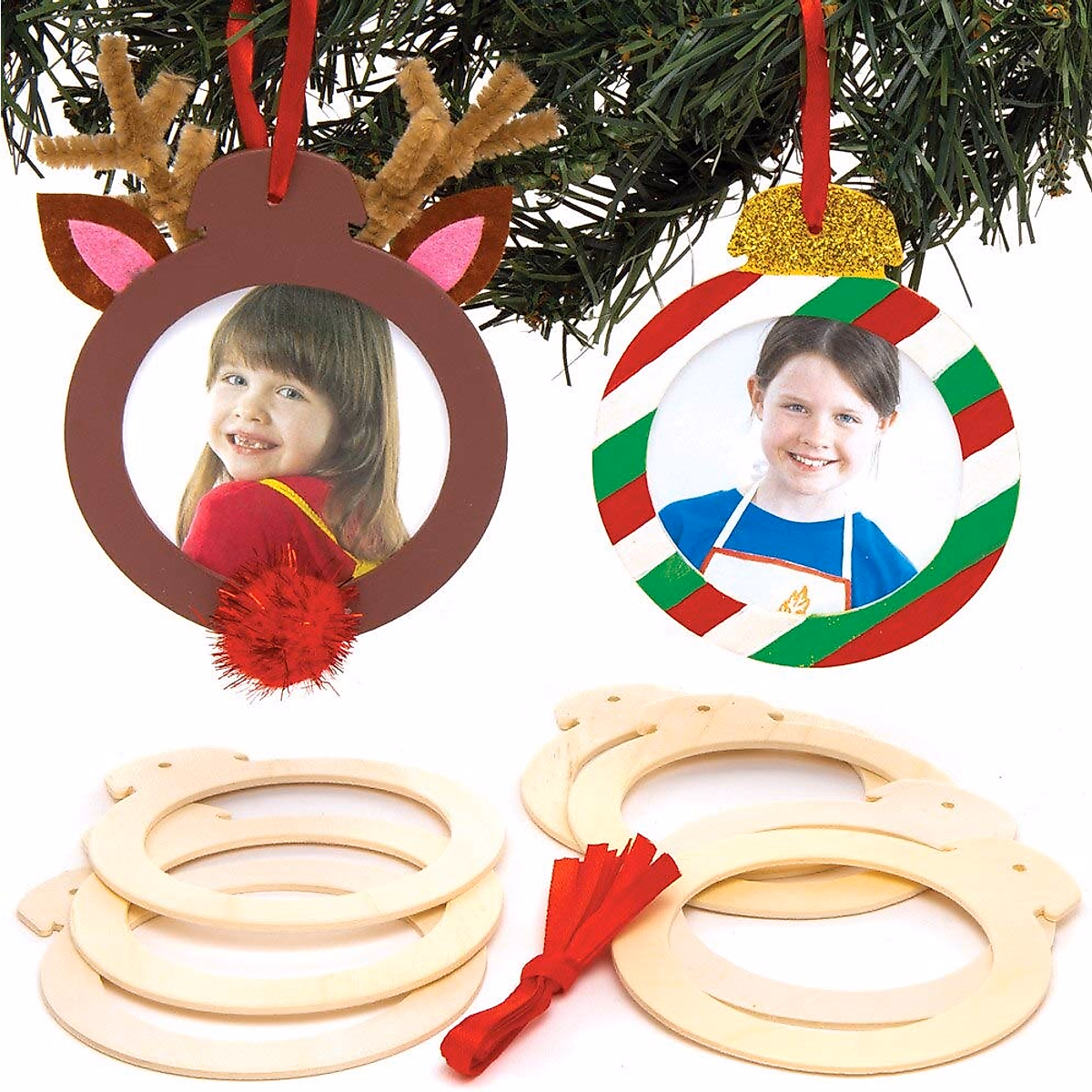 Baker Ross AT220 Wooden Photo Baubles - Pack Of 10, Christmas Arts And Crafts, Kids Arts and Crafts Kits