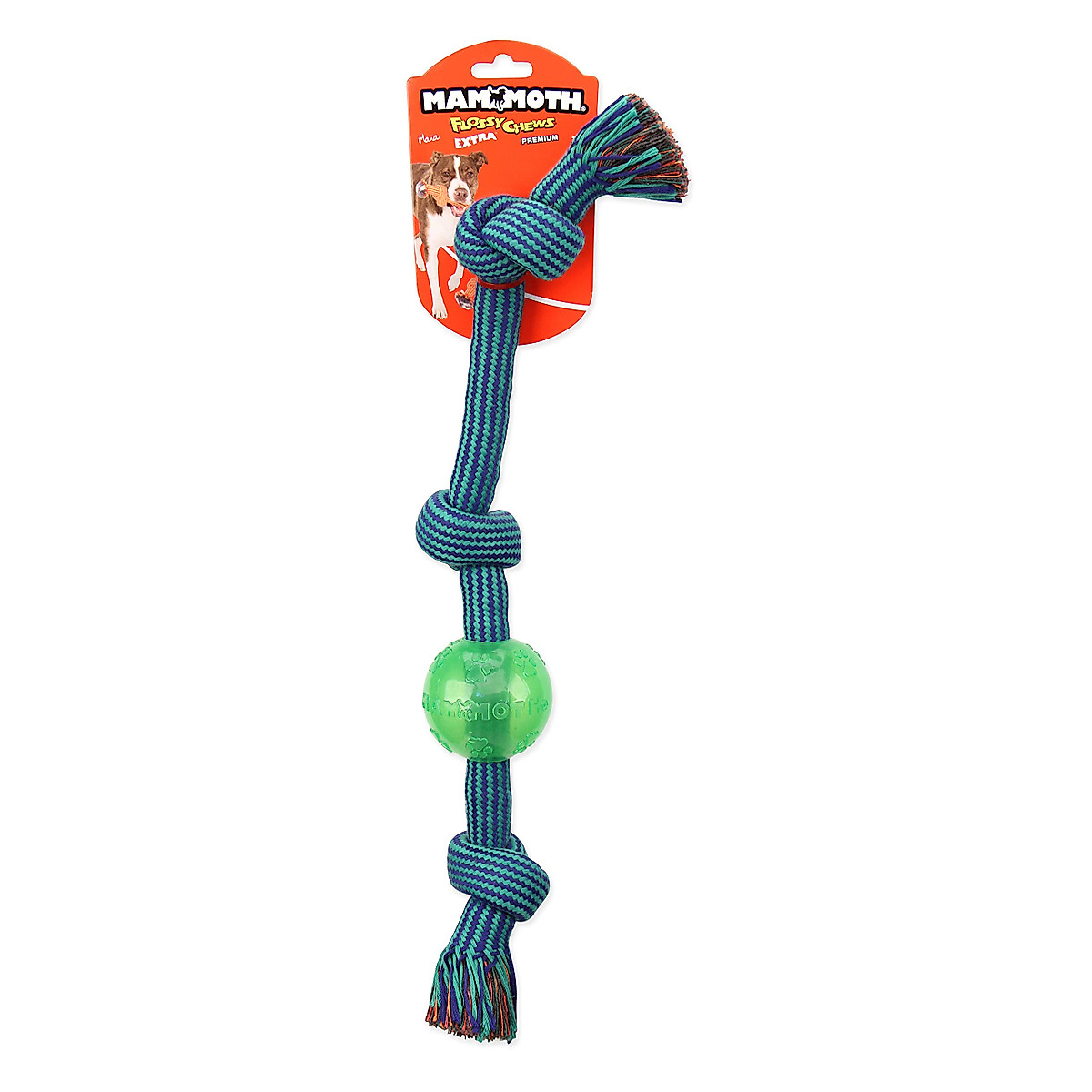 Mammoth Pet Products Large 20" Extra 3 Knot Tug w/TPR Ball