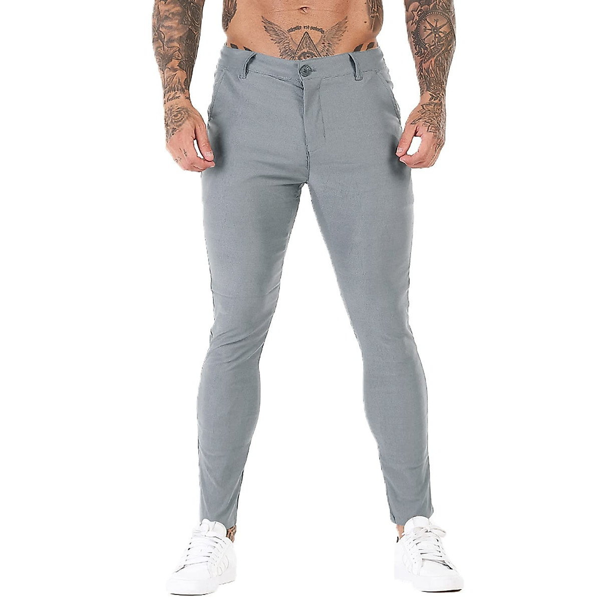 GINGTTO Grey Dress Pants for Men,Chinos Pants Men Slim Fit Stretch Size 32