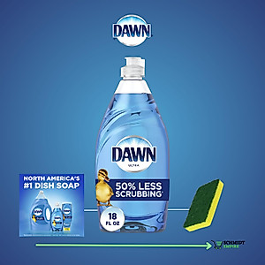 Ultra Dawn Liquid Dishwashing Soap (original scent 18 fl oz) includes SchmiidtEmpire Sticker + Cleaning Sponge (Pack of 3)