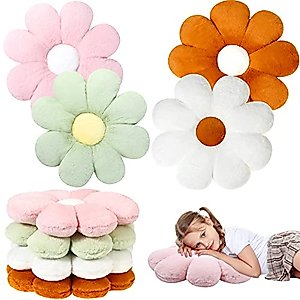 4 Pcs 18 Inch Flower Pillow Daisy Shaped Floor Pillows Cute Throw Pillow Decorative Cushions for Bedroom Sofa Chair Room Decor(White, Brown, Pink, Light Green)