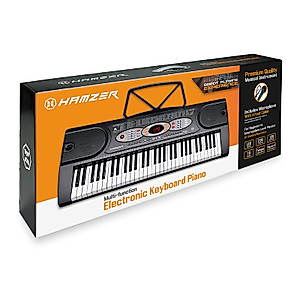 Hamzer 61-Key Electronic Keyboard Portable Digital Music Piano with H-Stand, Stool, Headphones, Microphone, & Sticker Set