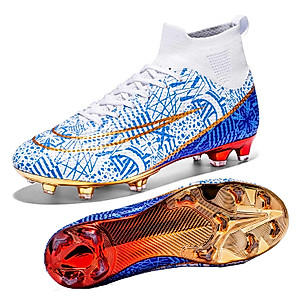 Men’s Soccer Cleats Adult AG Boots Indoor Soccer Shoes Athletic Breathable Fashion Football Socking Youth Professional Training Shoes Gold Printed Sole